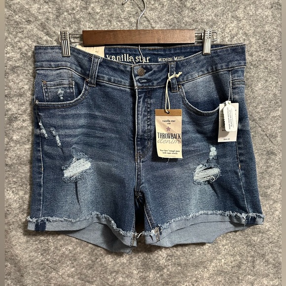 Vanilla Star | Shorts | Vanilla Star Womens Denim Shorts 4w Distressed Blue Cuffed Stretch ...